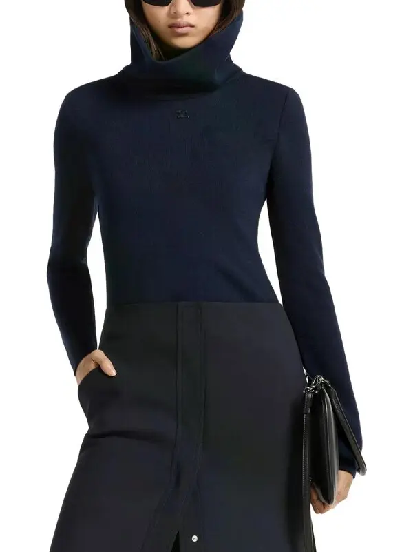 COURREGES Logo-patch High-neck Sweater - Blue