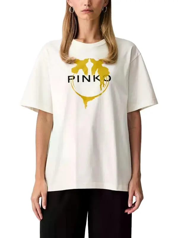 Pinko Logo-print Cotton T-shirt - Neutrals