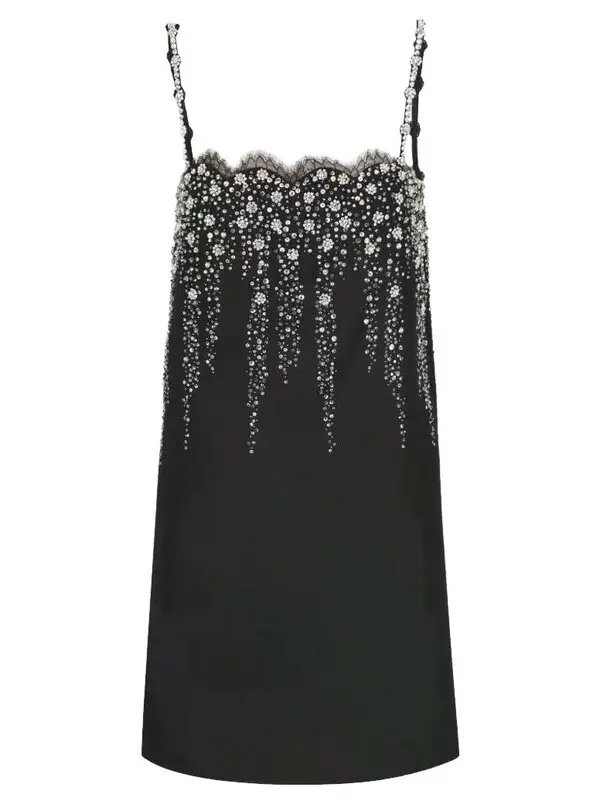 Valentino Garavani Embellished Lace Trim Dress - Black