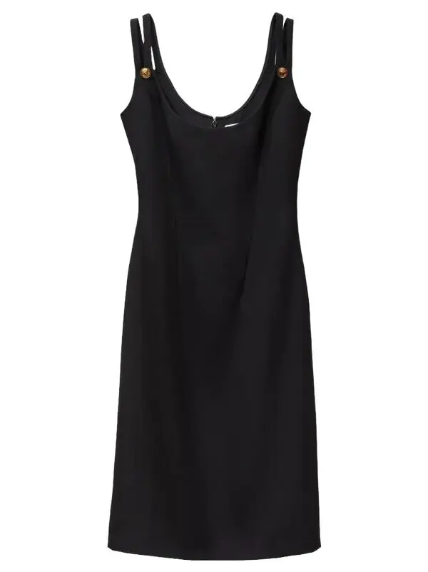 Versace Wool Grain De Poudre Midi Dress With Medusa Hardware - Black