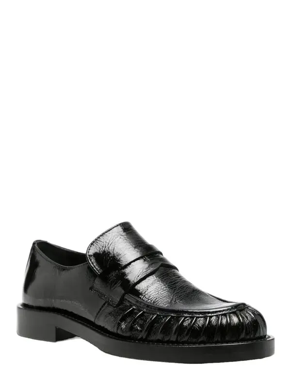 GUGLIELMO ROTTA Ruched Patent-leather Loafers - Black