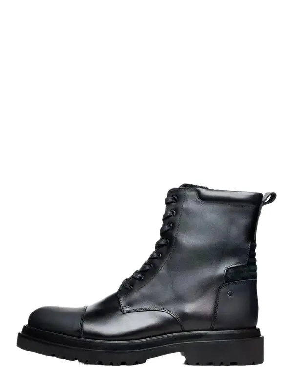 POCHE PARIS Lace-up Panelled Ankle Boots - Black