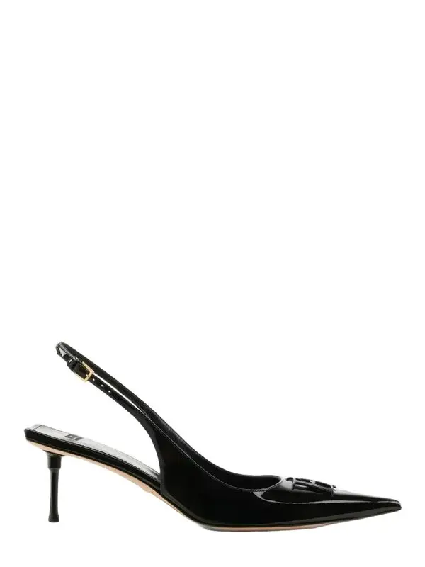 Elisabetta Franchi Patent Leather Slingback Shoes With Logo Plaque - Black