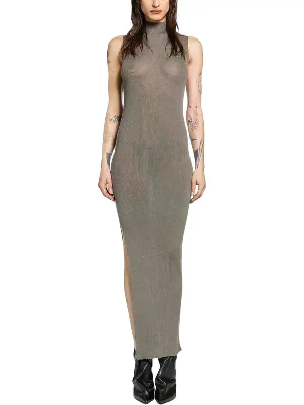 Rick Owens Temple Ribbed Wool Maxi Dress - Brown