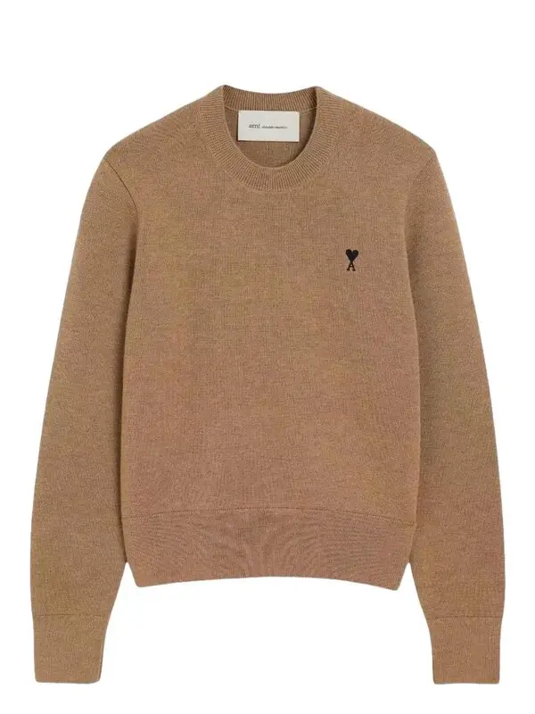 AMI Paris De Coeur Logo-embroidered Jumper - Brown