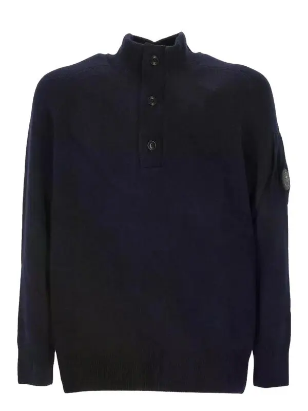 C.P. COMPANY Lambswool Half Button Lens Sweater - Blue