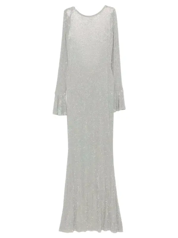 TWENTY FOURHAITCH Sequin-embellished Bell-sleeve Maxi Dress - Grey