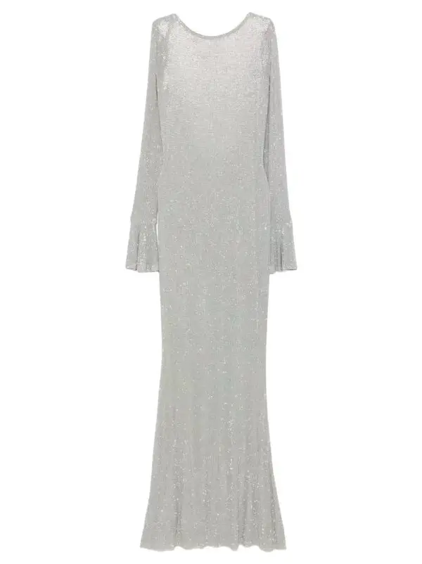 TWENTY FOURHAITCH Sequin-embellished Bell-sleeve Maxi Dress - Grey
