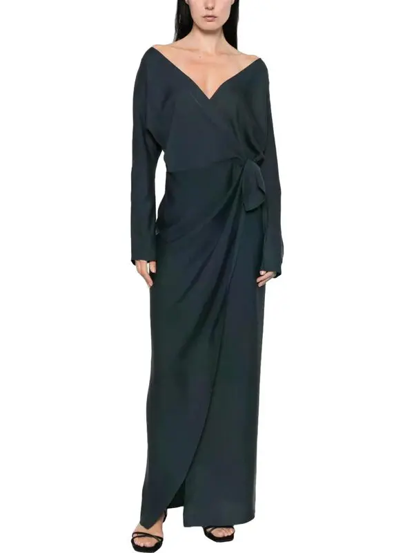 CORTANA Wrap-style Tied-waist Maxi Dress - Blue