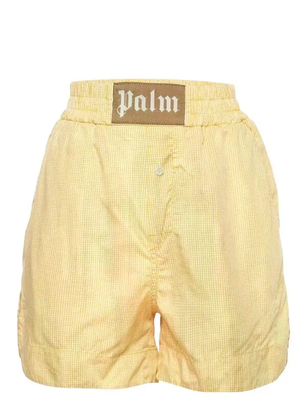 Palm Angels Gingham Logo Patch Shorts - Yellow