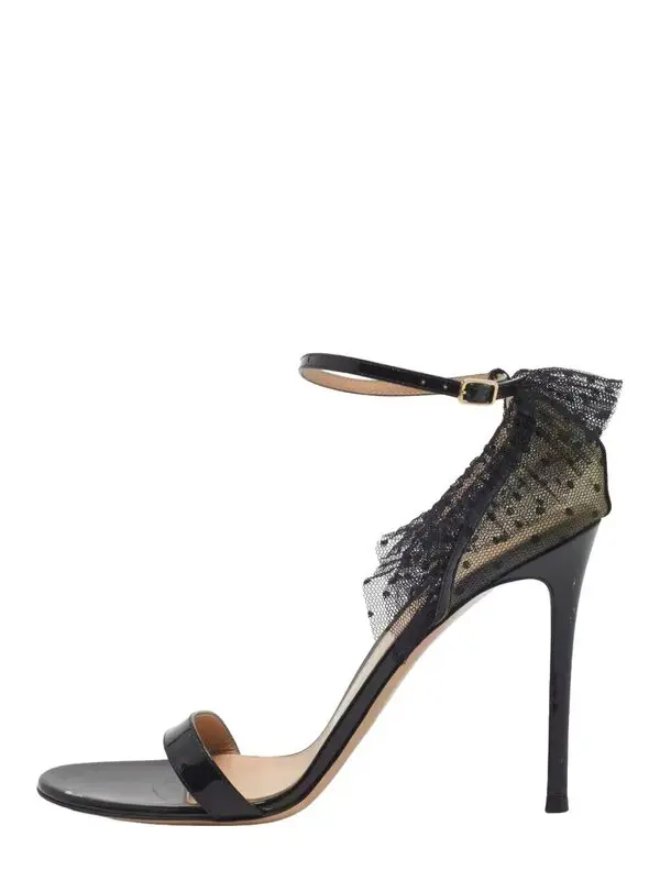 GIANVITO ROSSI Beatrice Patent Leather Lace Stiletto Sandals - Black