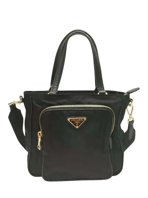 Prada Saffiano Trimmed Tessuto Satchel - Black