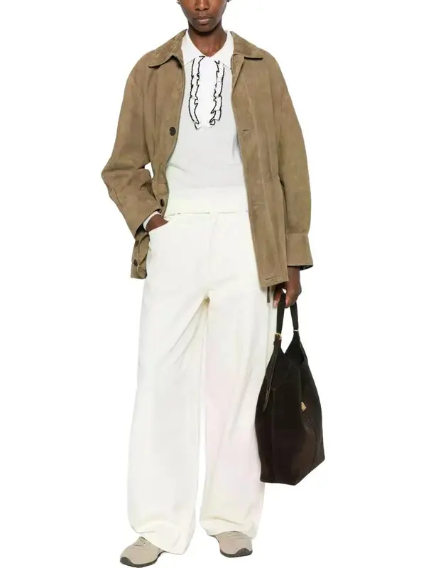 FORTE_FORTE Ruffled-trim Polo Top - White