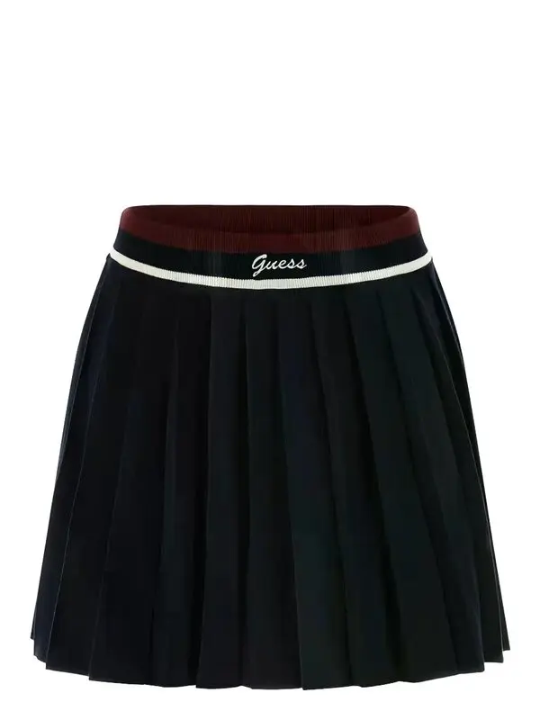 Guess Pleated Mini Skirt With Embroidered Logo Waistband - Blue