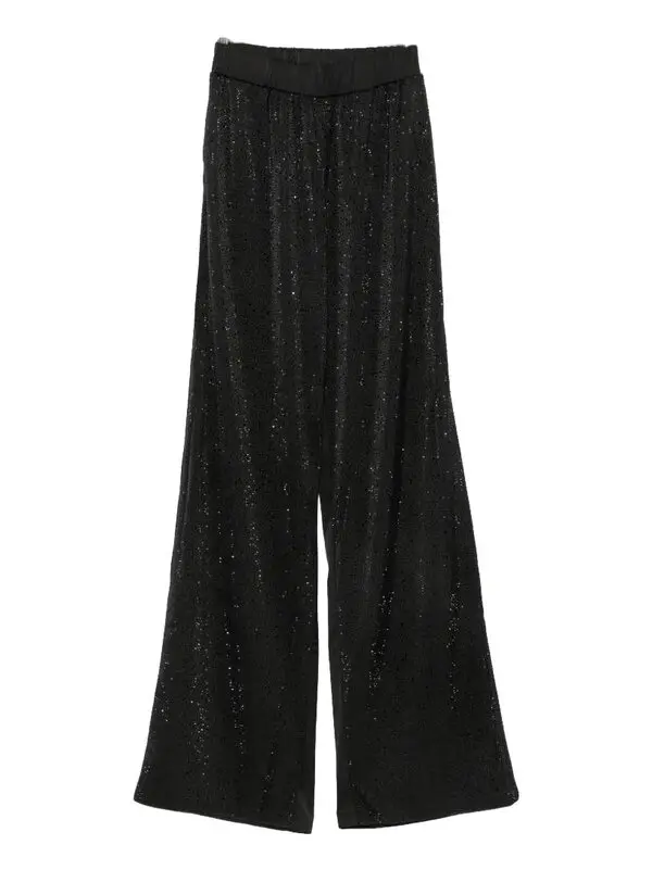 TWENTY FOURHAITCH Crystal Embellished Satin Wide-leg Trousers - Black
