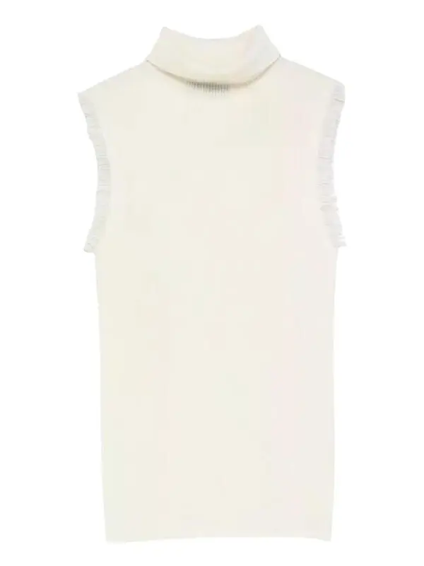 LE PETIT PULLE Ribbed Knit Sleeveless Sweater With Fringe Detail - Neutrals