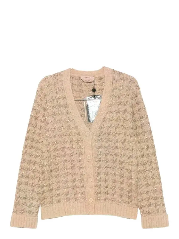 TWINSET Sequin-embellished Houndstooth Cardigan - Neutrals