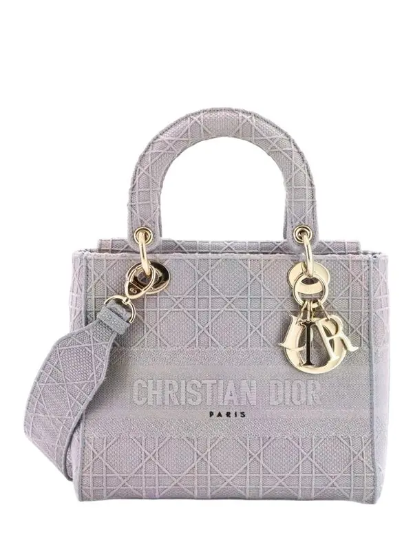 Dior Lady D-lite Bag Cannage Embroidered Canvas Medium Satchel - Grey