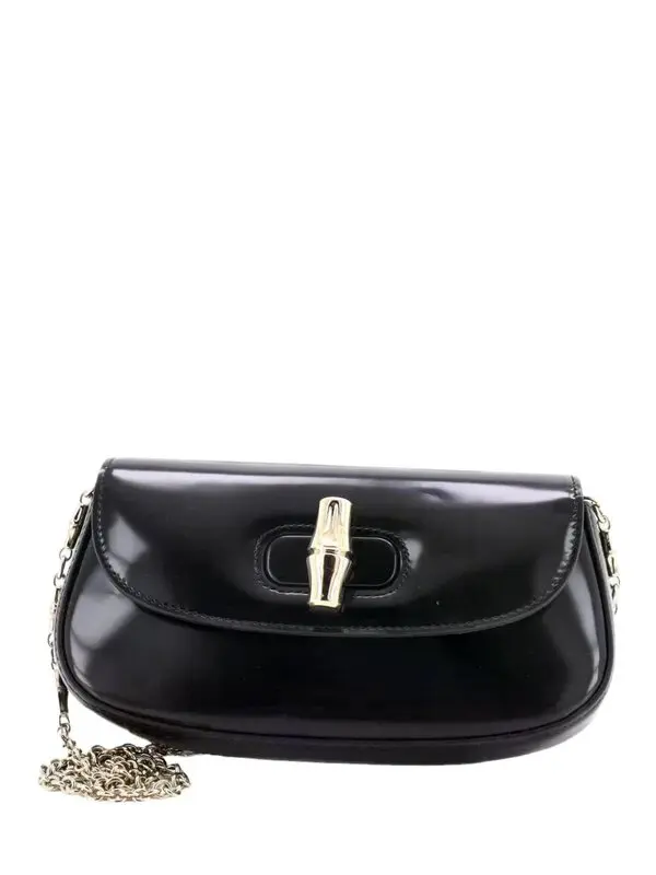Gucci Bamboo Night Chain Leather Small Clutch Bag - Black