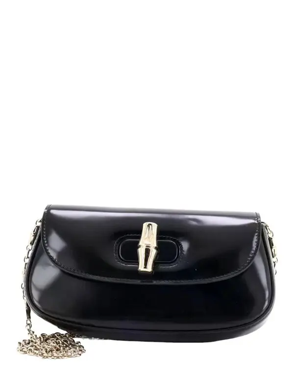 Gucci Bamboo Night Chain Leather Small Clutch Bag - Black
