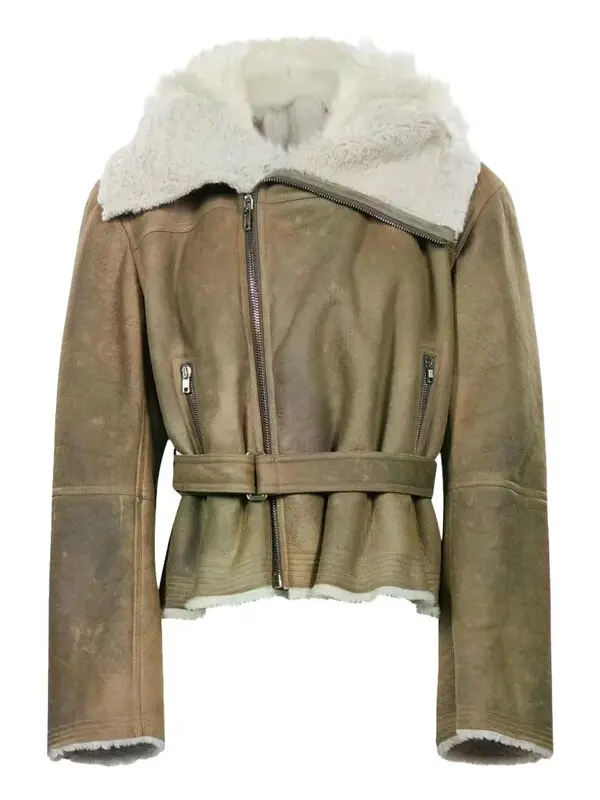 Rick Owens Belted Shearling-collar Coat - Brown