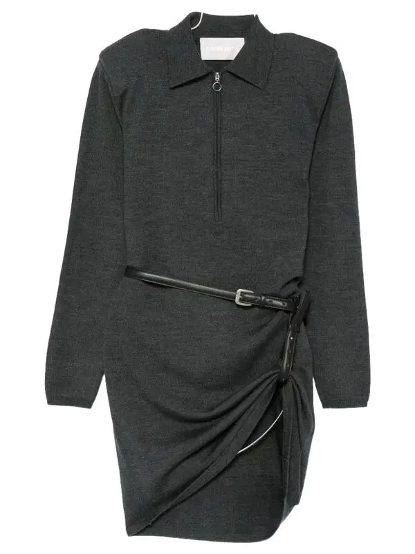 CIRCUS HOTEL Belted Half-zip Dress - Grey