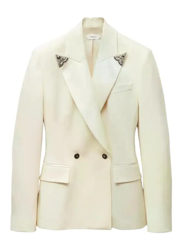 Versace Embroidered-lapel Stretch Wool Blazer - Neutrals