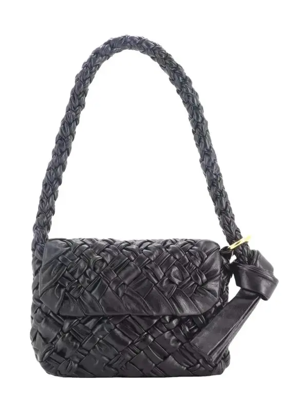 Bottega Veneta Kalimero Citta Intrecciato Plisse Leather Shoulder Bag - Black