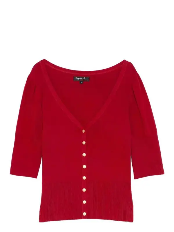 AGNES B. Nora Cotton Ribbed Knit T-shirt - Red