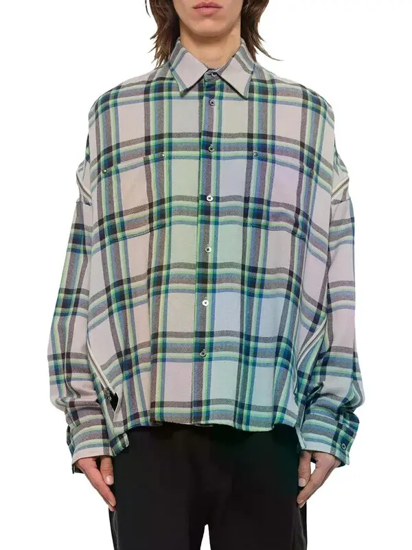 Facetasm Check-pattern Zip-detail Shirt - Grey