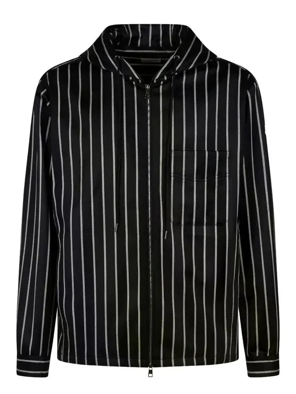 Moncler Striped Hooded Shirt Jacket - Blue