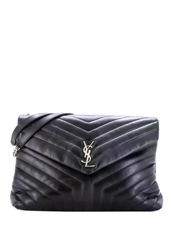 Saint Laurent Loulou Matelassé Chevron Leather Large Shoulder Bag - Black