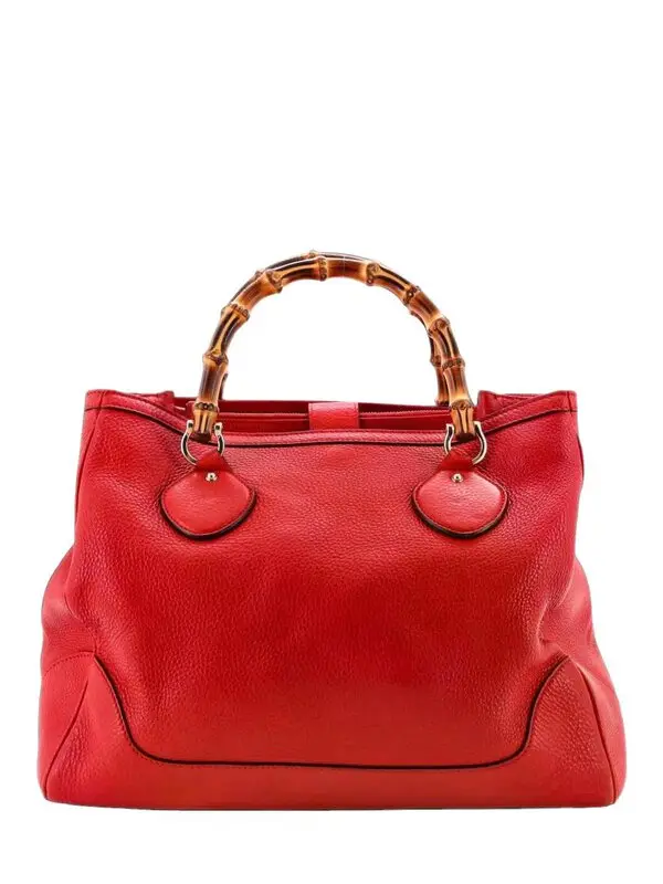 Gucci Vintage Diana Bamboo Top Handle Leather Medium Tote Bag - Red
