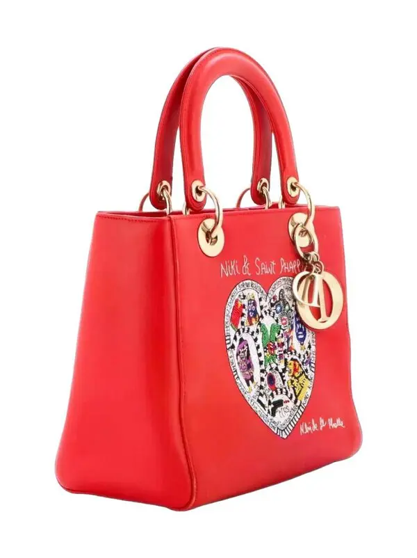 Dior Lady Bag Limited Edition Niki De Saint Phalle Embroidered Leather Medium Satchel - Red