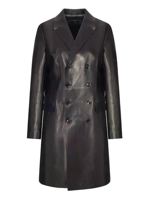 TOM FORD Double-breasted Calf Leather Coat - Black