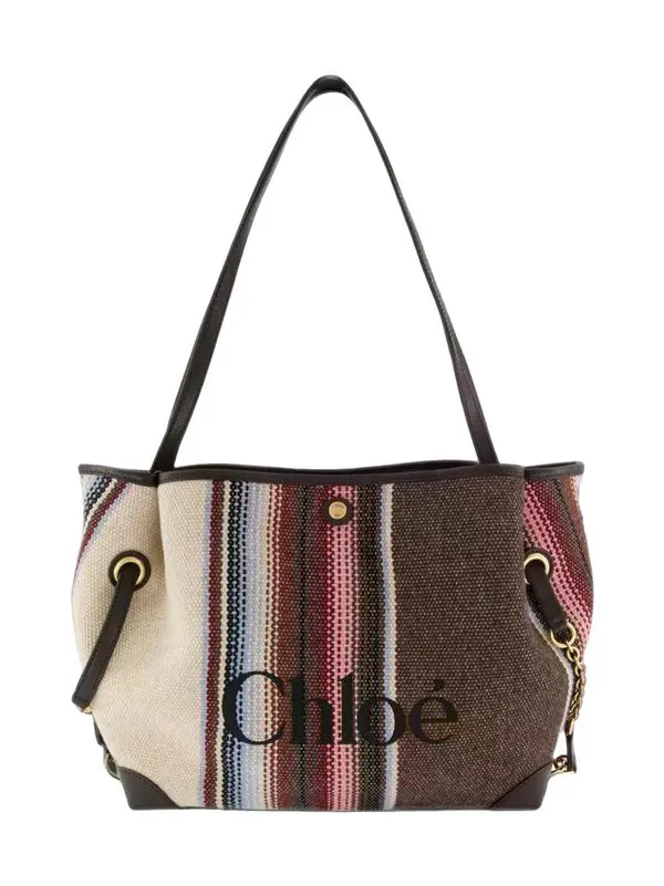 Chloé Clover Logo-embroidered Striped Tote Bag - Neutrals