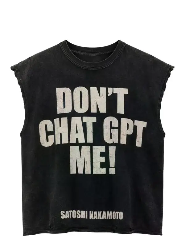 SATOSHI NAKAMOTO Chat Gptee Slogan-print Distressed T-shirt - Black