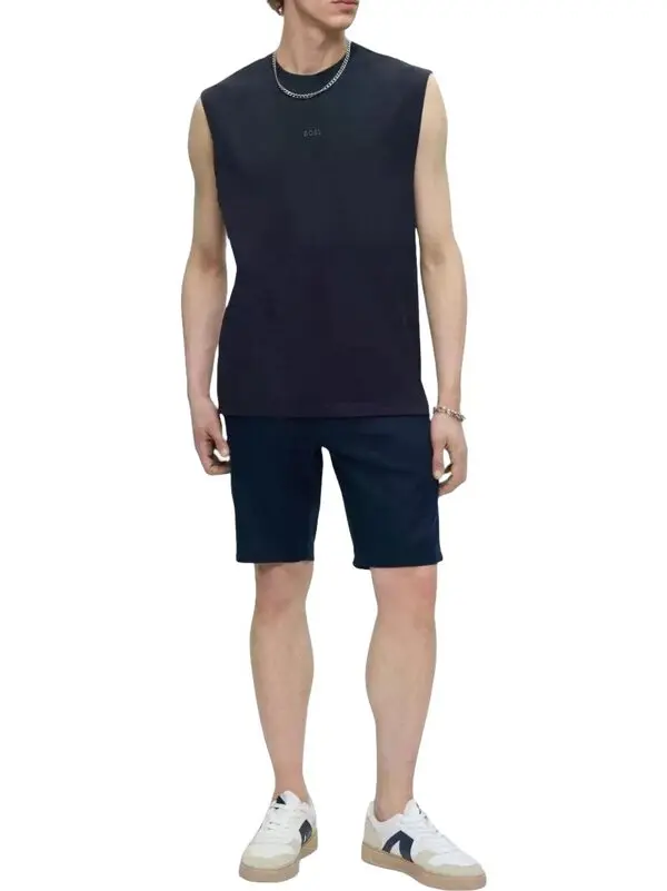 BOSS Logo-embroidered Sleeveless Cotton T-shirt - Blue