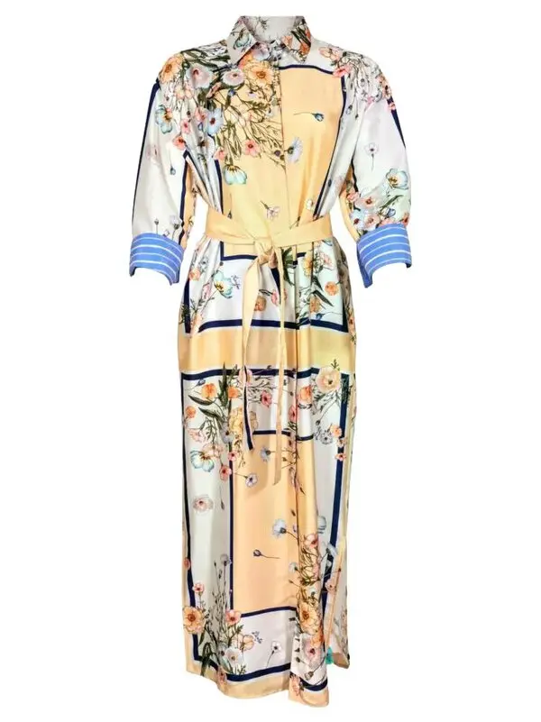 Liu Jo Long Shirt Dress With All-over Print And Belted Waist - Orange