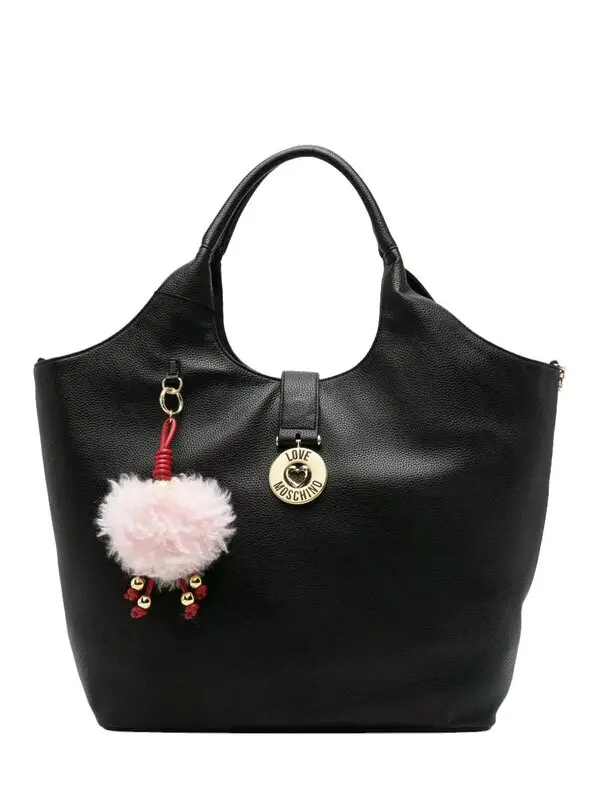 Moschino Logo Plaque Pompom Detail Tote Bag - Black