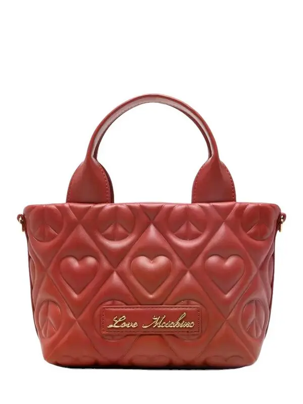 Moschino Quilted Leather Tote Bag With Heart And Peace Sign Motifs - Red