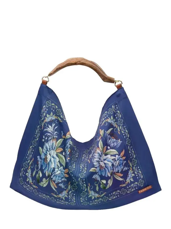 Farm Rio Floral-print Tote Bag With Leaf Handle - Blue
