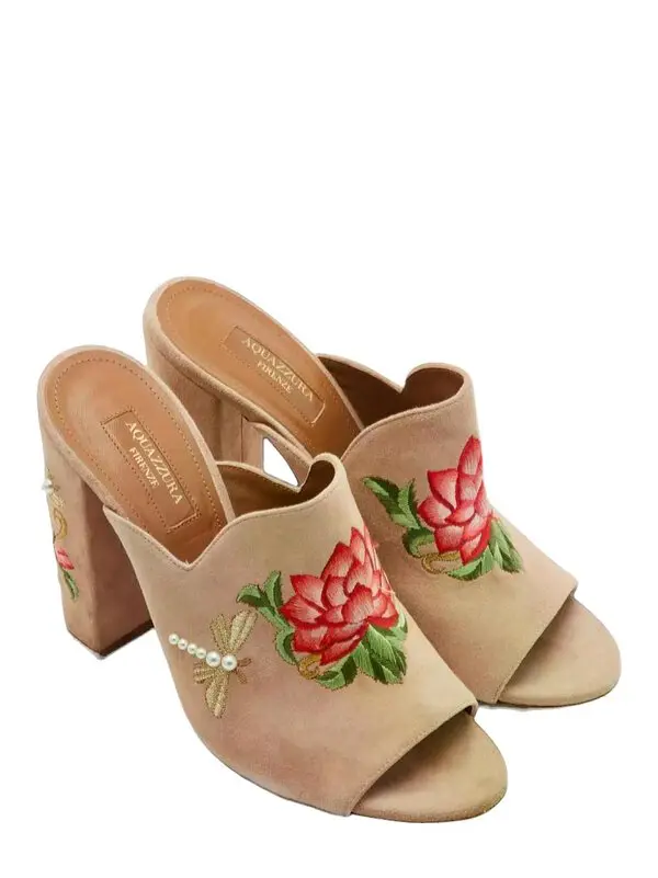 AQUAZZURA Embroidered Faux-pearl Sandals - Neutrals