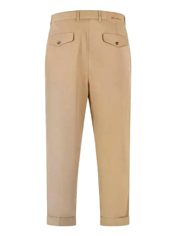 AMI Paris Pleated Turn-up Cotton Trousers - Neutrals