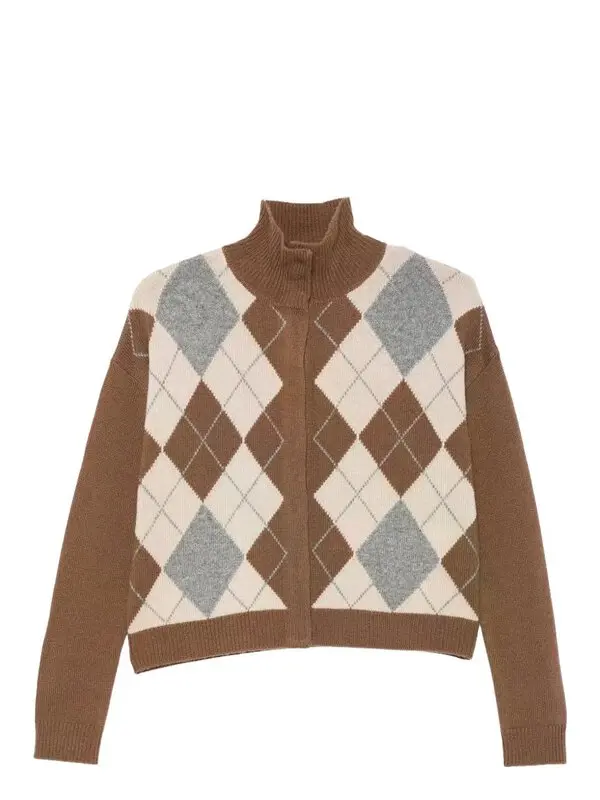 Max Mara Argyle-intarsia Button-collar Sweater - Brown
