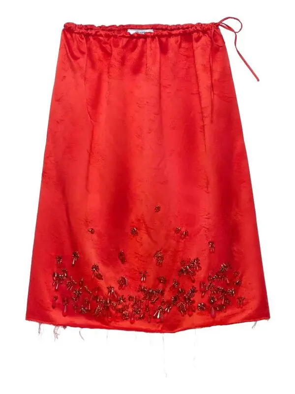 Prada Satin Skirt With Embroidery - Red