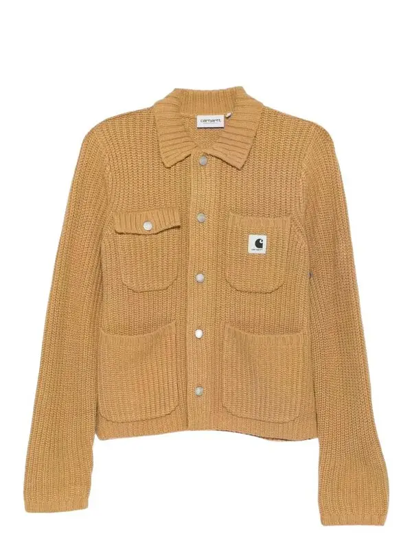 Carhartt Work In Progress Logo-patch Ribbed-knit Cardigan - Brown