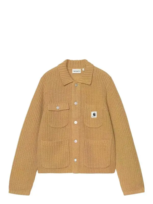 Carhartt Work In Progress Ribbed Knit Button-up Cardigan With Logo Patch - Brown