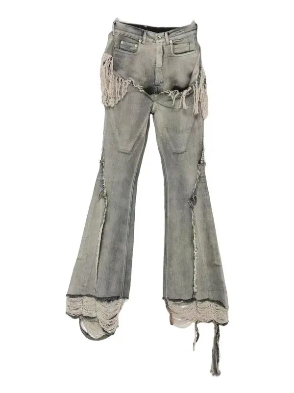 Rick Owens Fringe-trimmed Bootcut Jeans - Grey