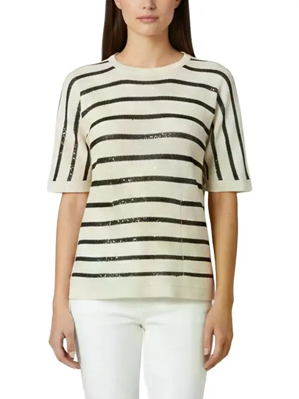 Brunello Cucinelli Sequin Striped Top - Neutrals